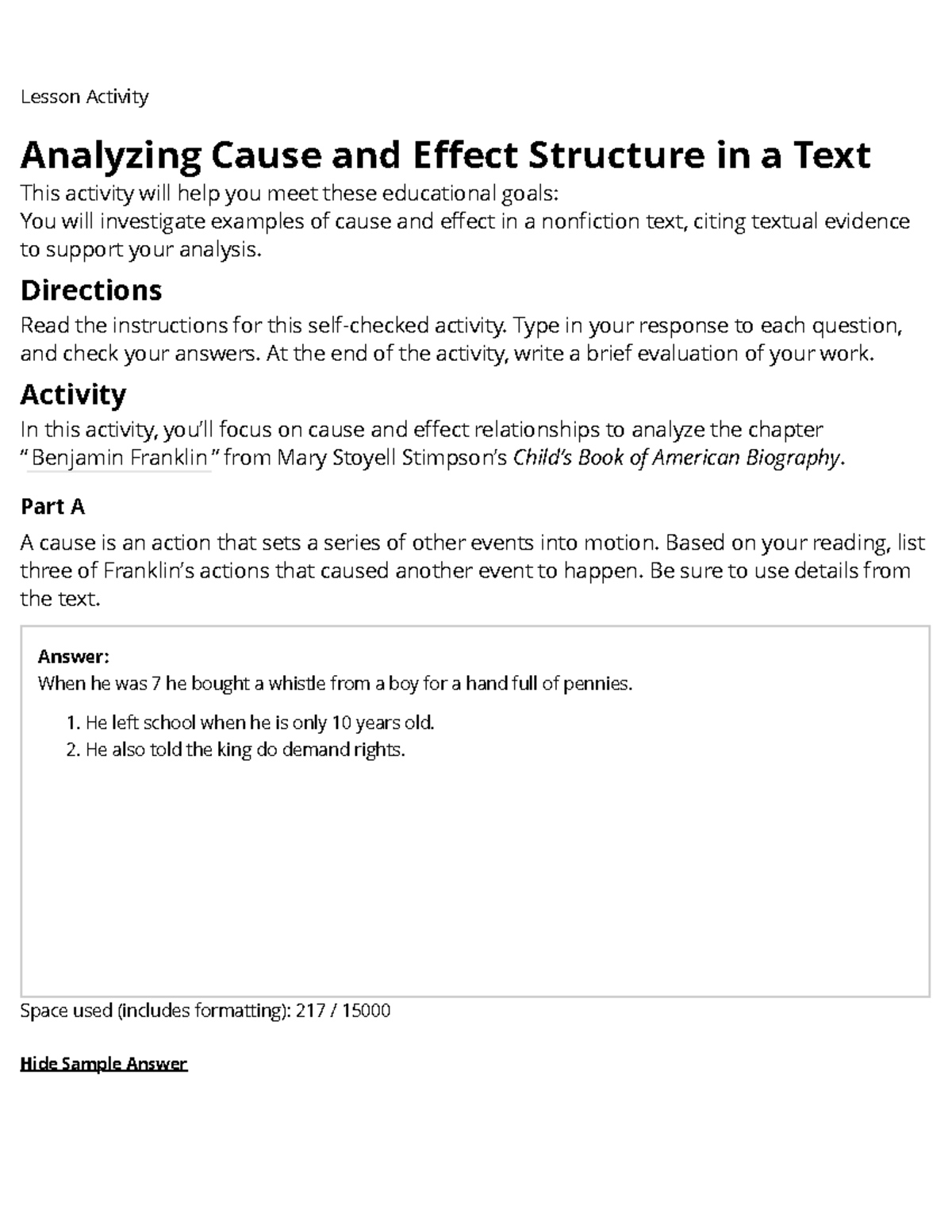 Exploring Cause and Effect Tutorial - Lesson Activity Analyzing Cause ...