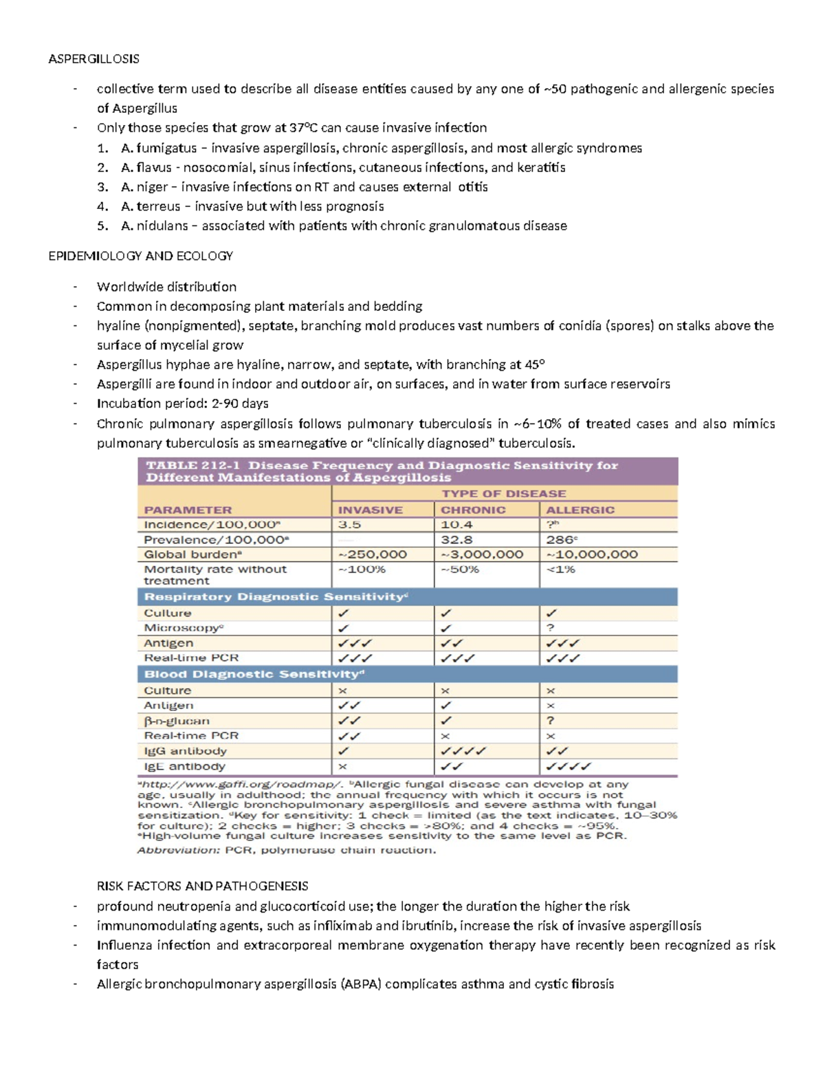 Aspergillosis - ASPERGILLOSIS collective term used to describe all ...