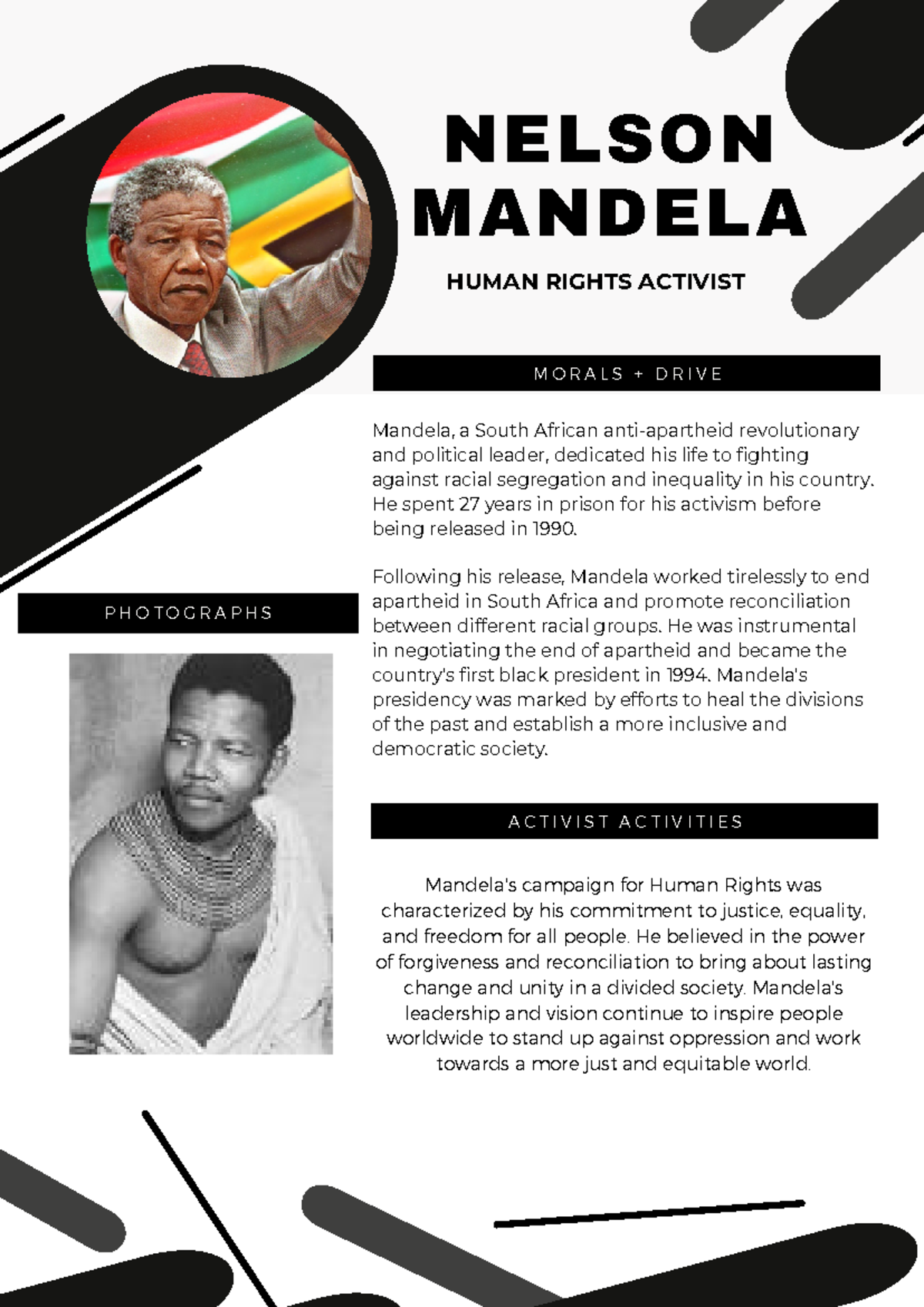 Black modern corporate Resume - NELSON MANDELA M O R A L S + D R I V E ...