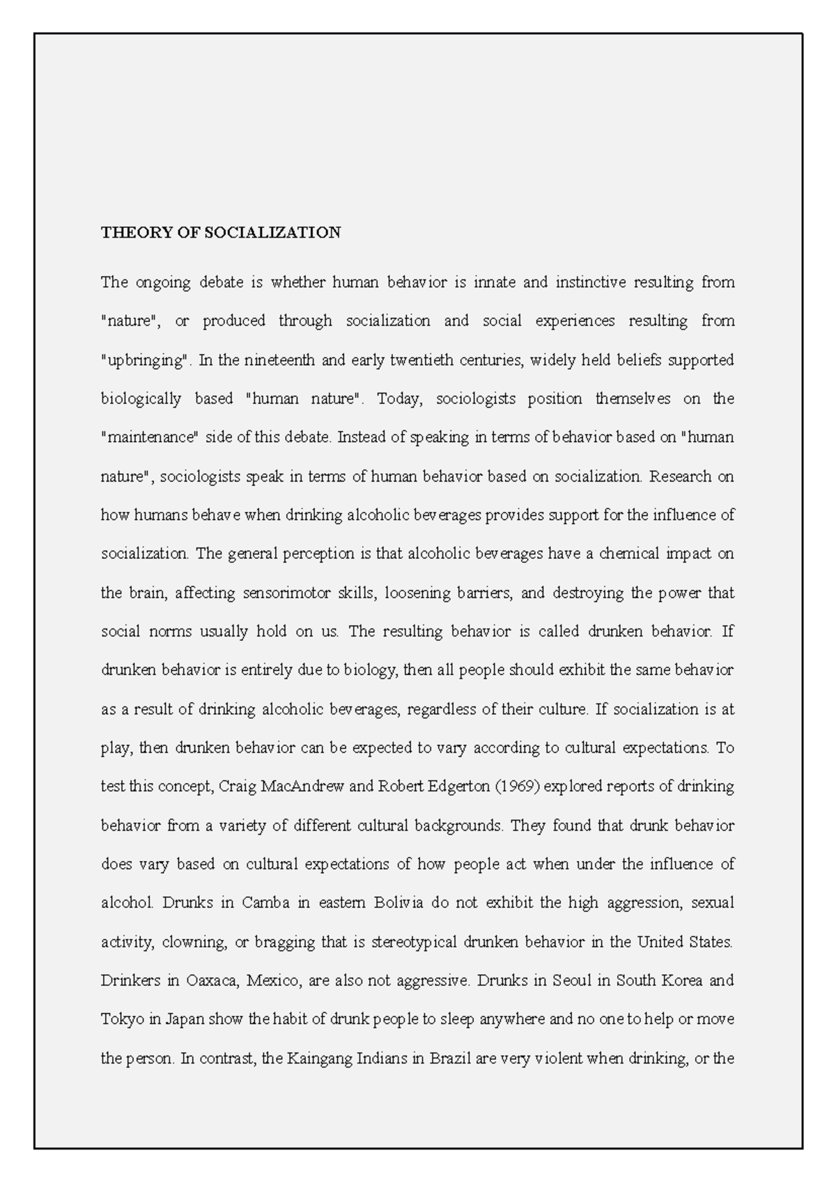 Documents Notes Sociology - Theory OF Socialization - THEORY OF ...