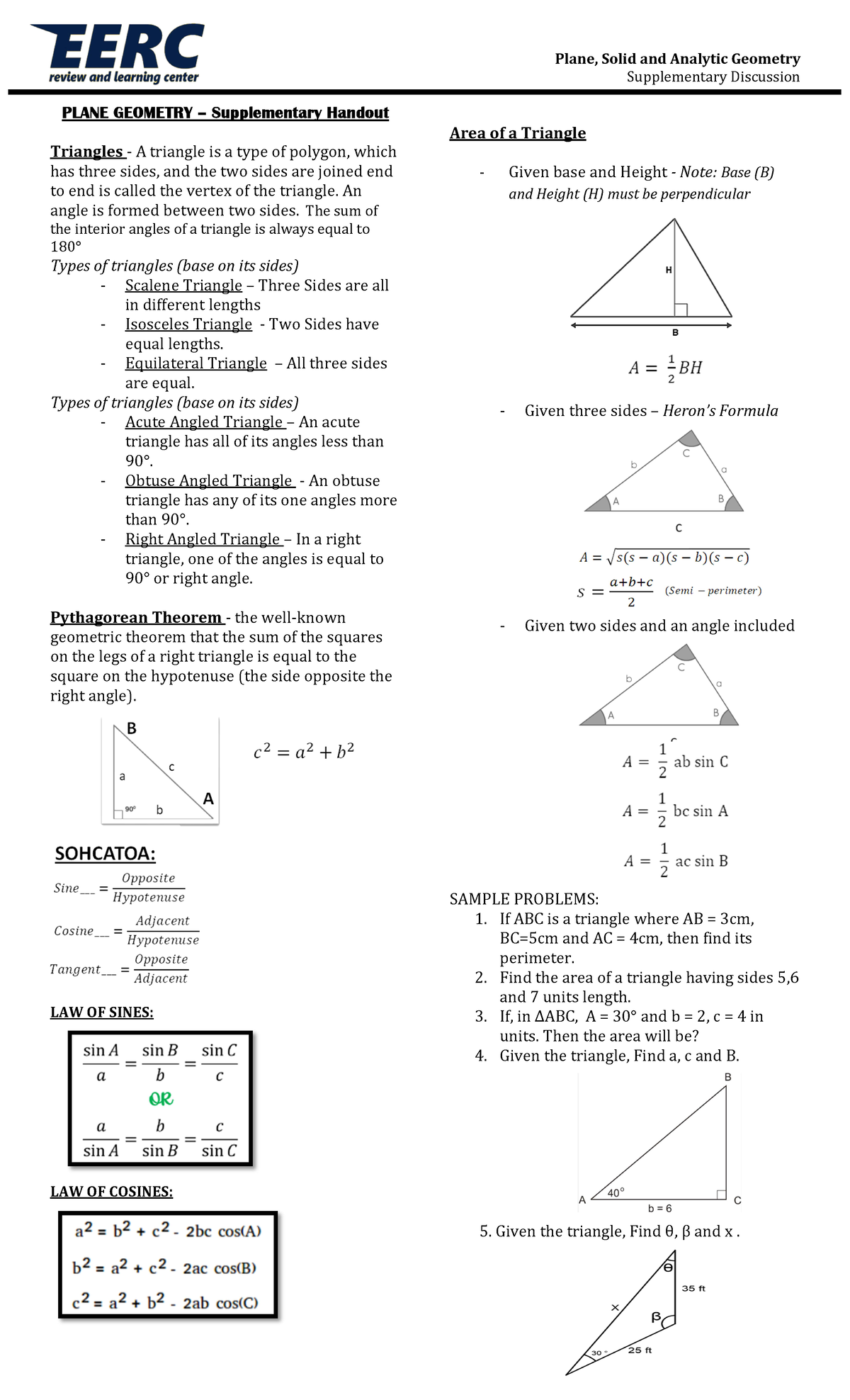 Supplementary Handout - Plane Solid Analytic GEOM - Supplementary ...