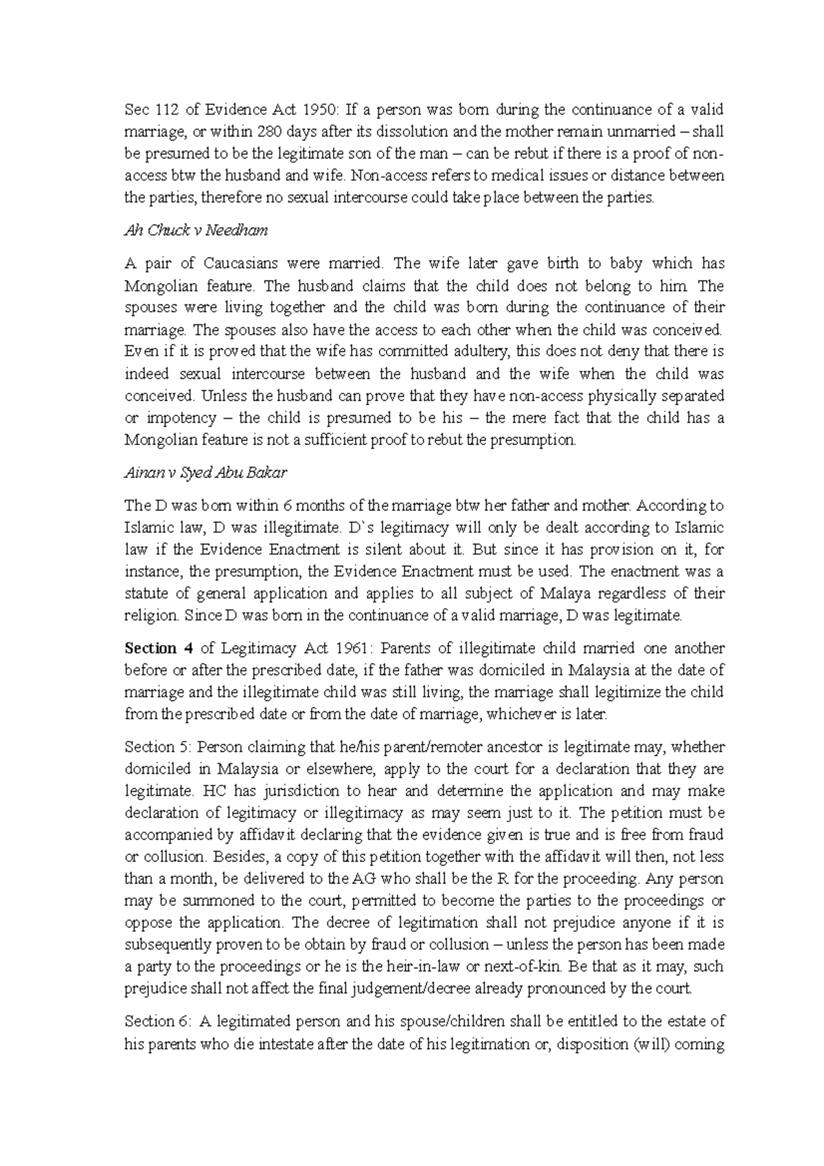 Legitimacy - Sec 112 of Evidence Act 1950: If a person was born during ...