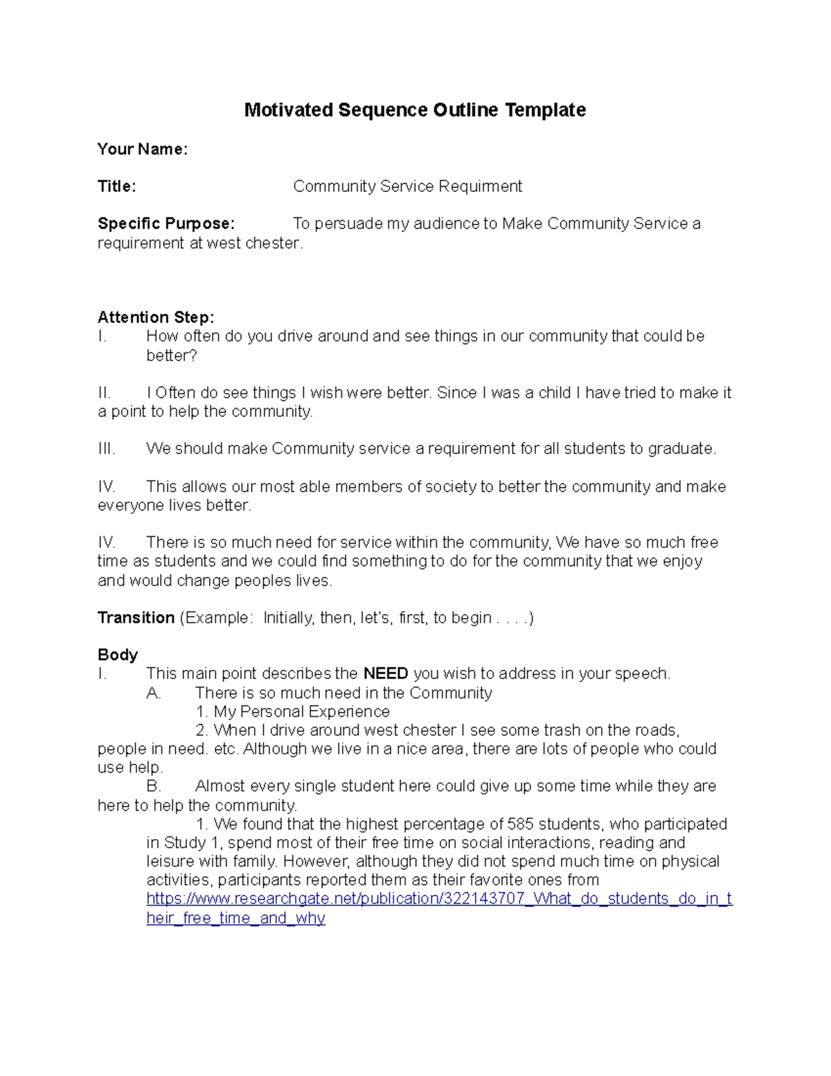 Motivated sequence outline template(1) - Motivated Sequence Outline ...