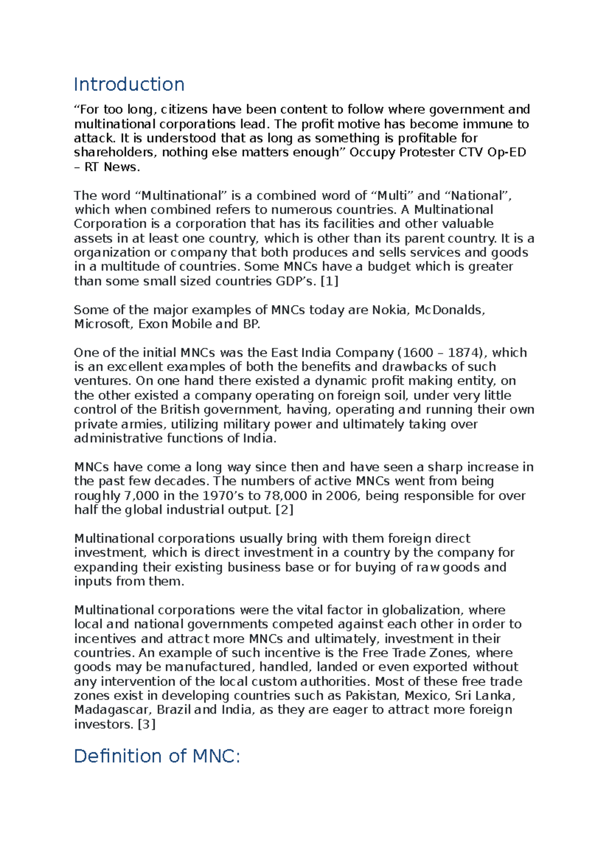 MNC impact - Introduction “For too long, citizens have been content to ...