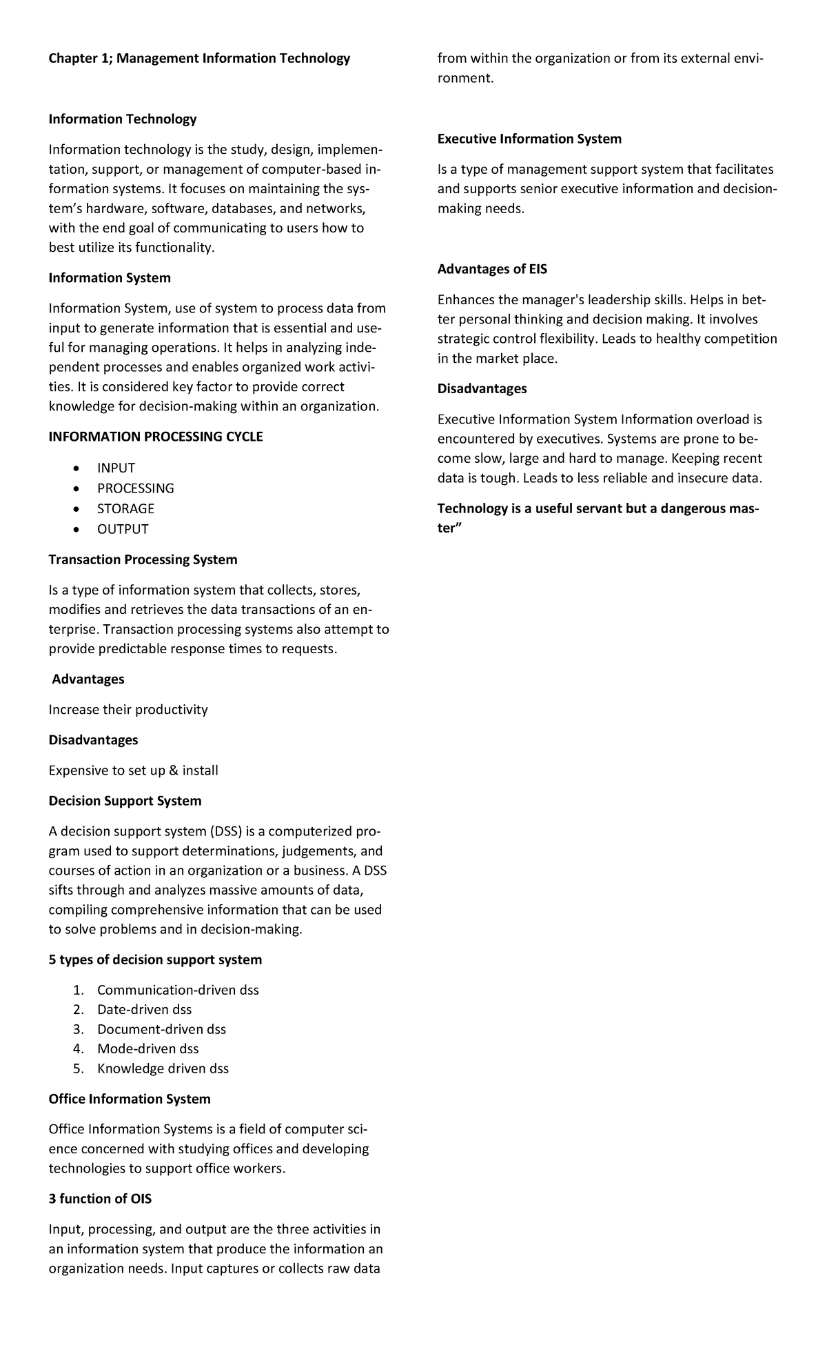 PRE 3 Reviewer - Chapter 1; Management Information Technology ...