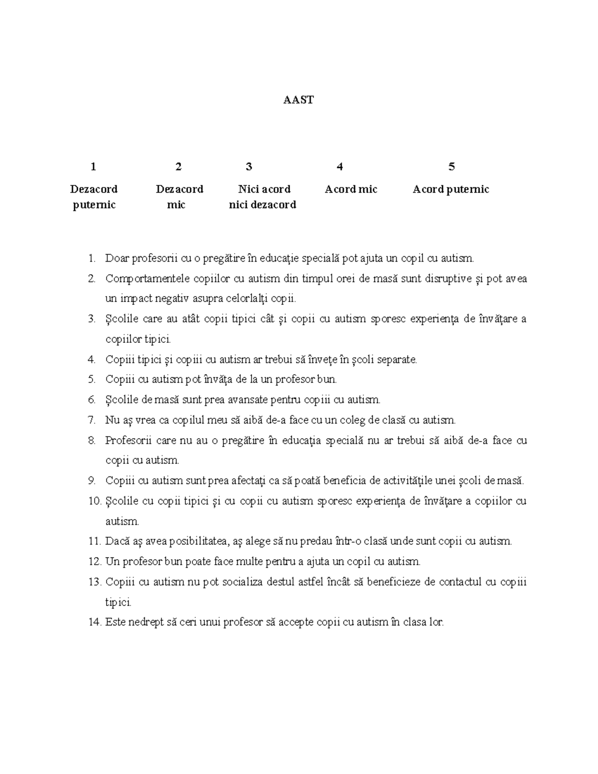 Aast tradus - Autism Attitudes Scale for Teachers (Olley, R. Devellis ...