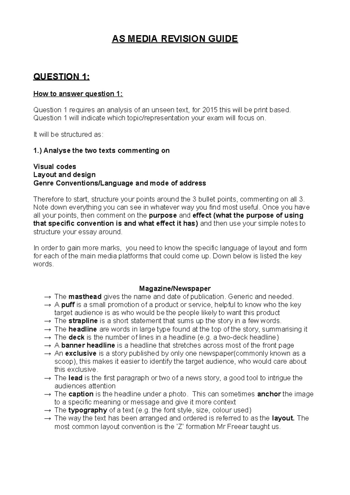 AS Media revision help - Summary Sociology - AS MEDIA REVISION GUIDE ...