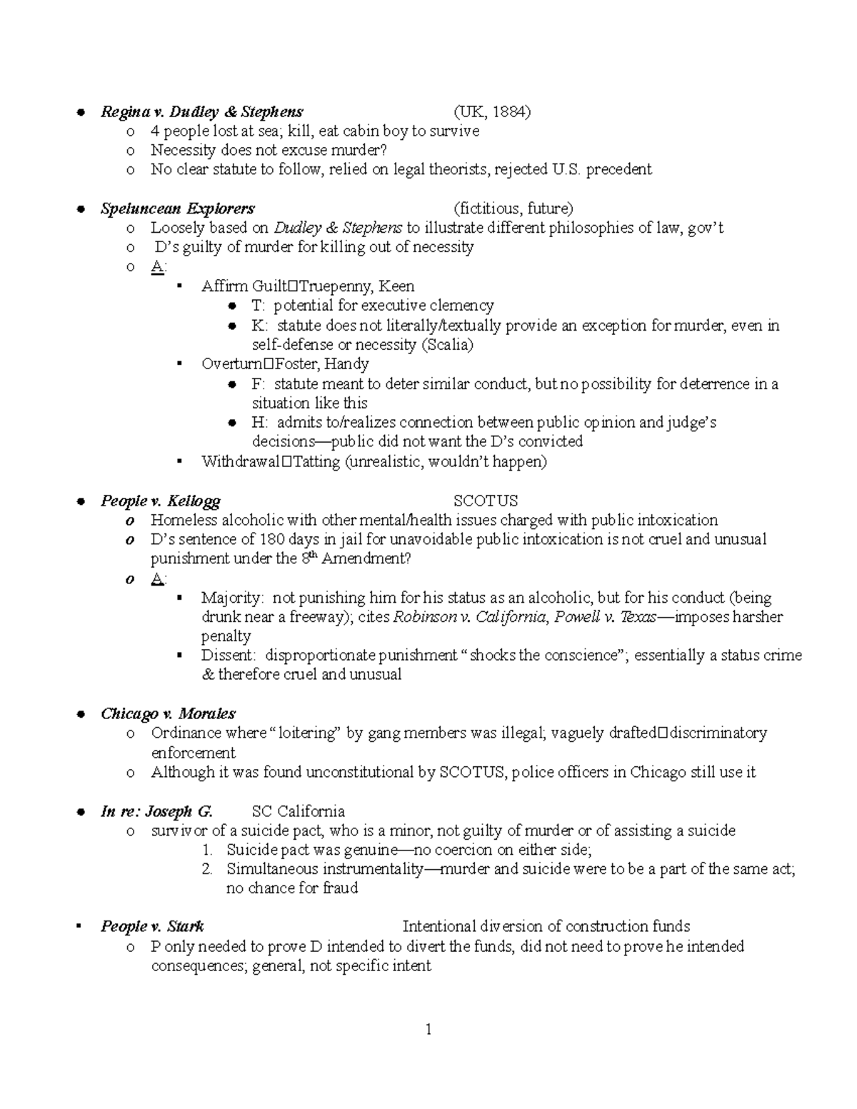 Criminal Law Cases for Final Exam - Regina v. Dudley & Stephens (UK ...