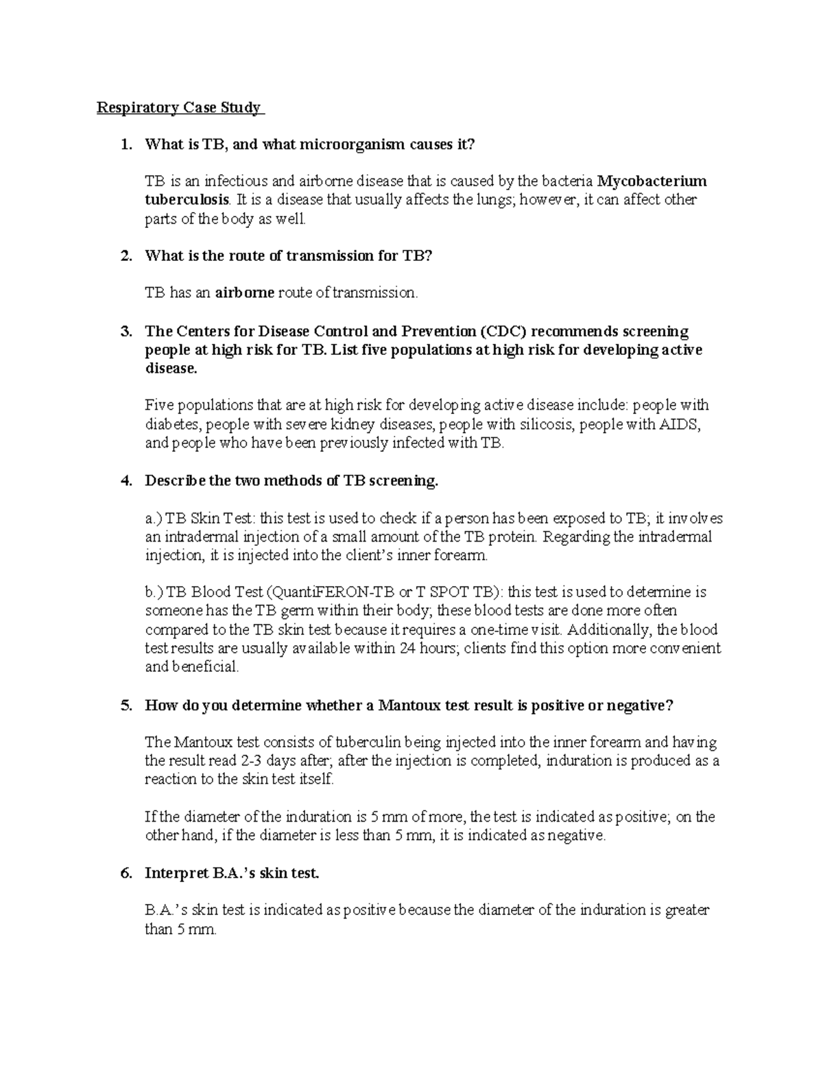 Respiratory Case Study - What is TB, and what microorganism causes it ...