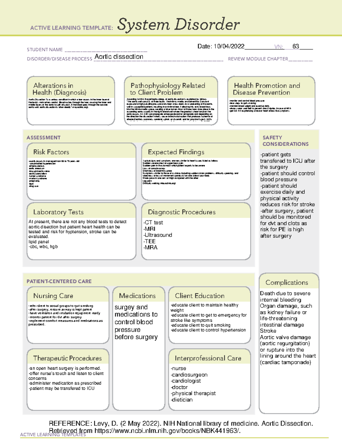 System disorder aortic dissection - ACTIVE LEARNING TEMPLATES System ...