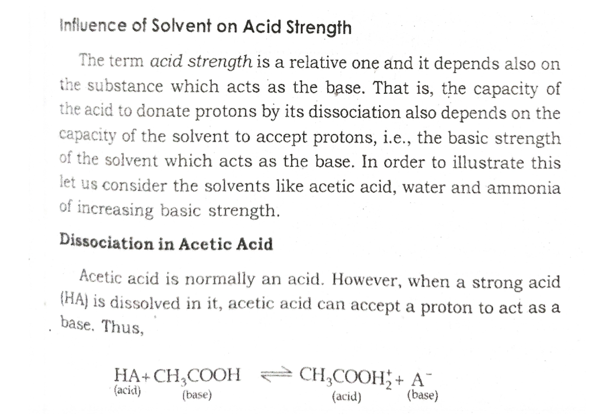 Influence of solvent on acid strength.dissociation in water ...