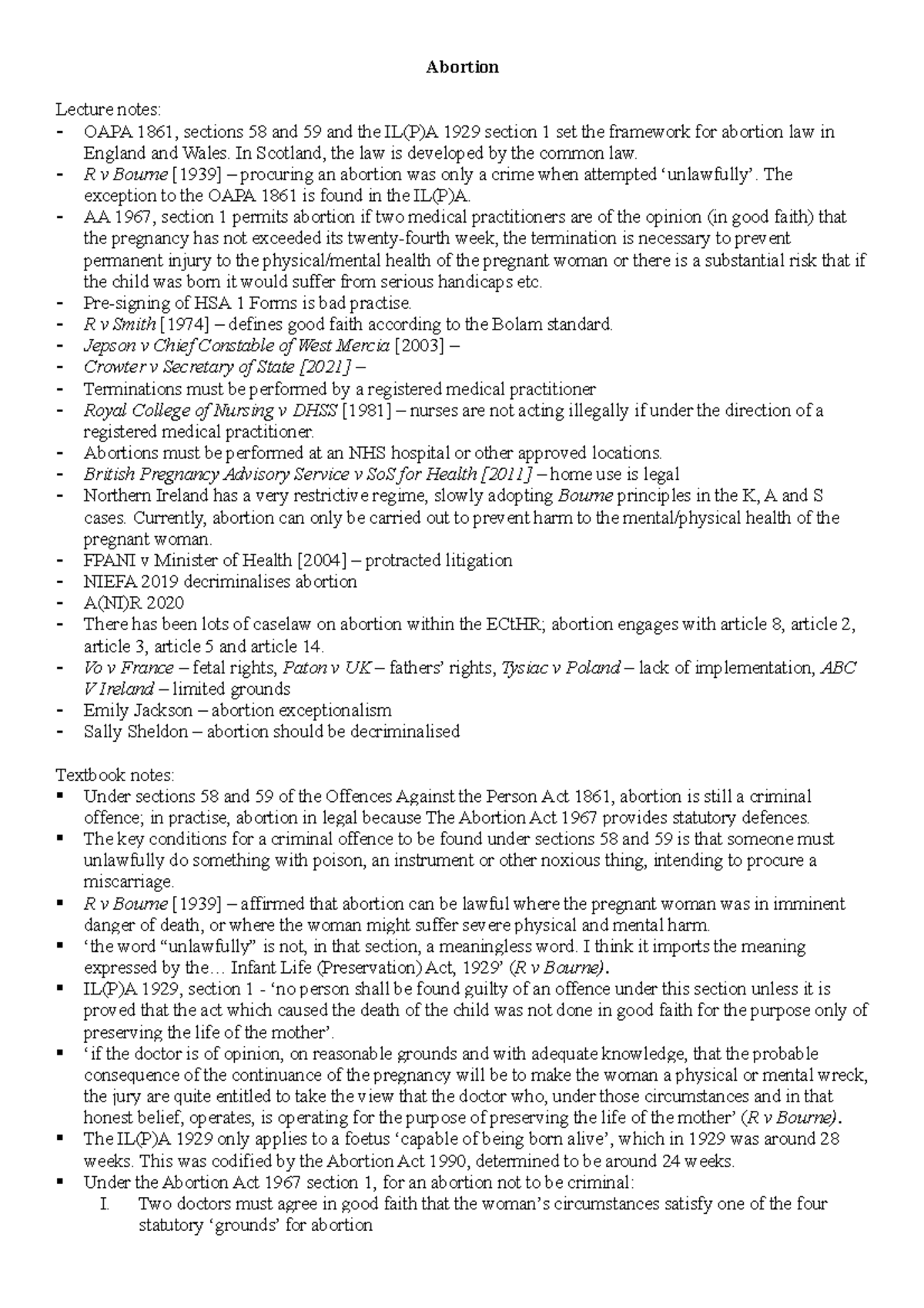 Abortion (LC4) - Abortion Lecture notes: OAPA 1861, sections 58 and 59 ...