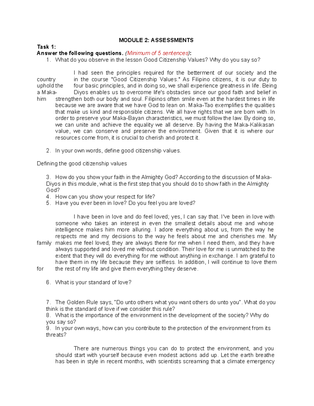 Module 2 - MODULE 2: ASSESSMENTS Task 1: Answer the following questions ...