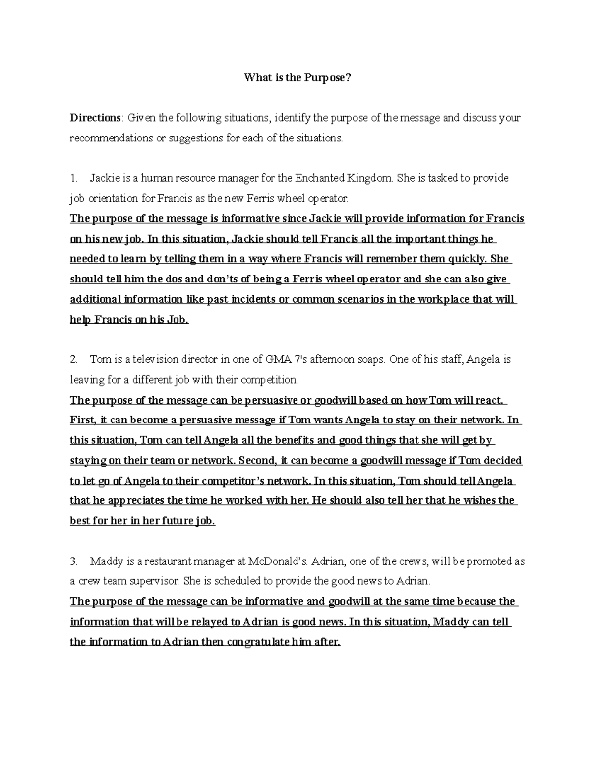 Purpose of the Message - Purposive Communication - Studocu