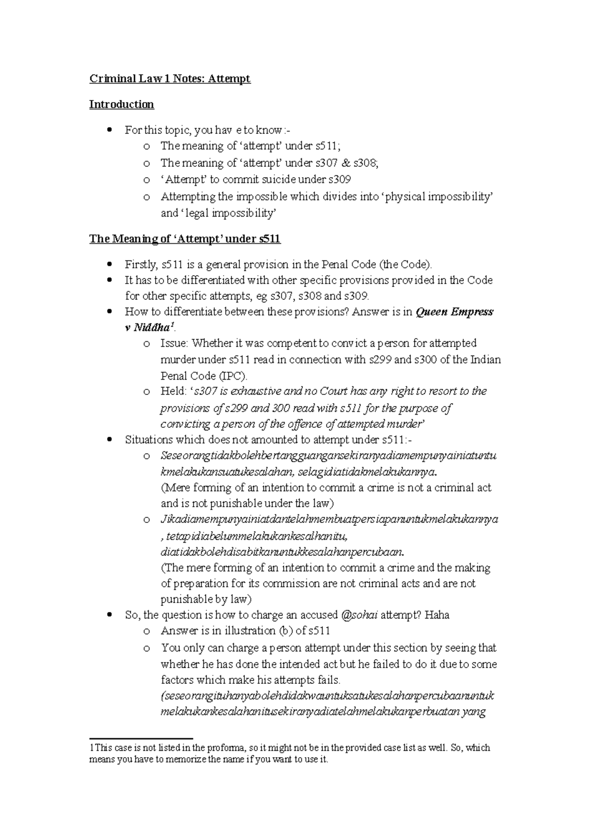 Criminal Law 1 Notes - Attempt - Criminal Law 1 Notes: Attempt ...