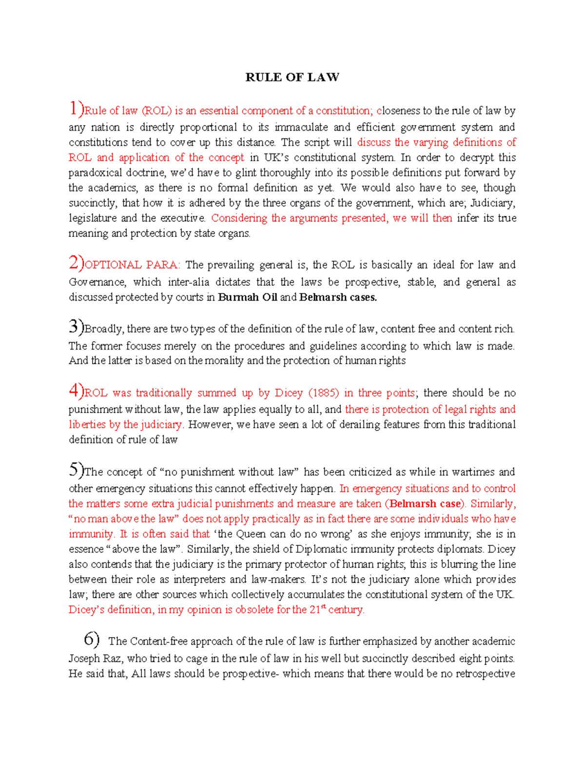 Public law - Rule of Law - Edited - RULE OF LAW 1)Rule of law (ROL) is ...