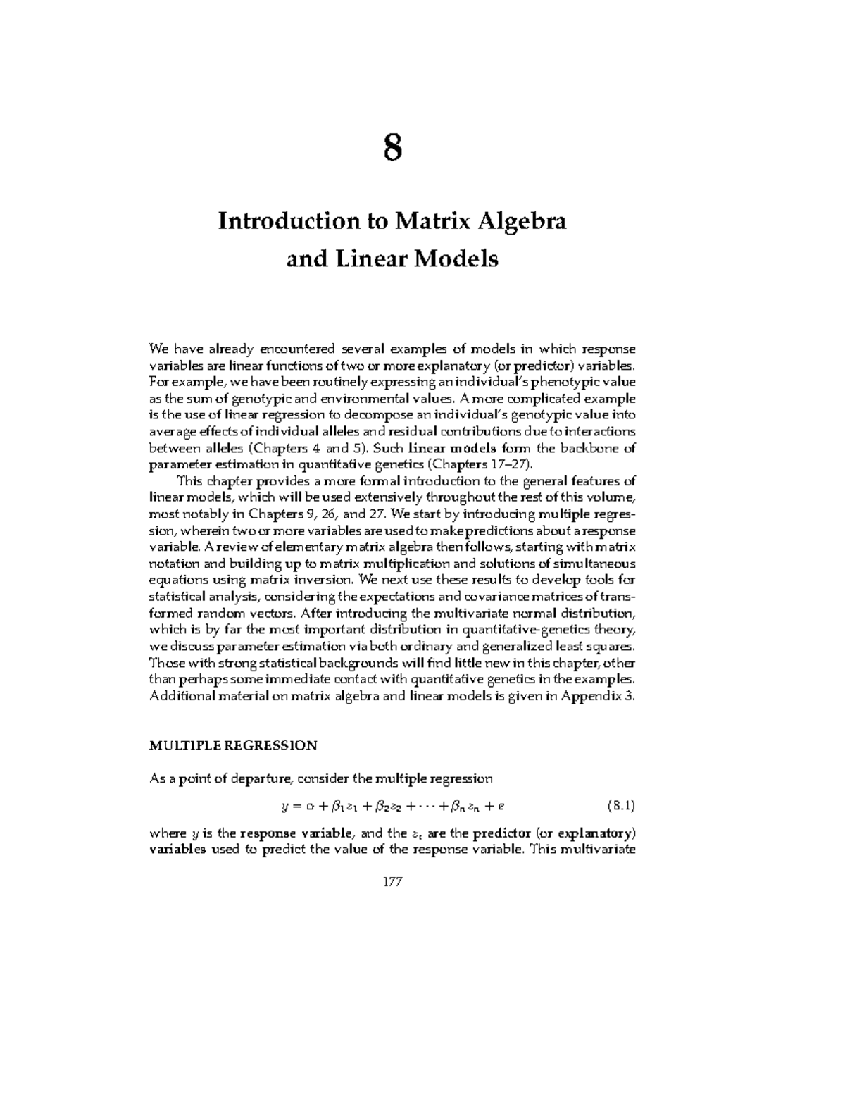 3 Intro to matrix algebra and linear models - 8 Introduction to Matrix Algebra and Linear Models ...