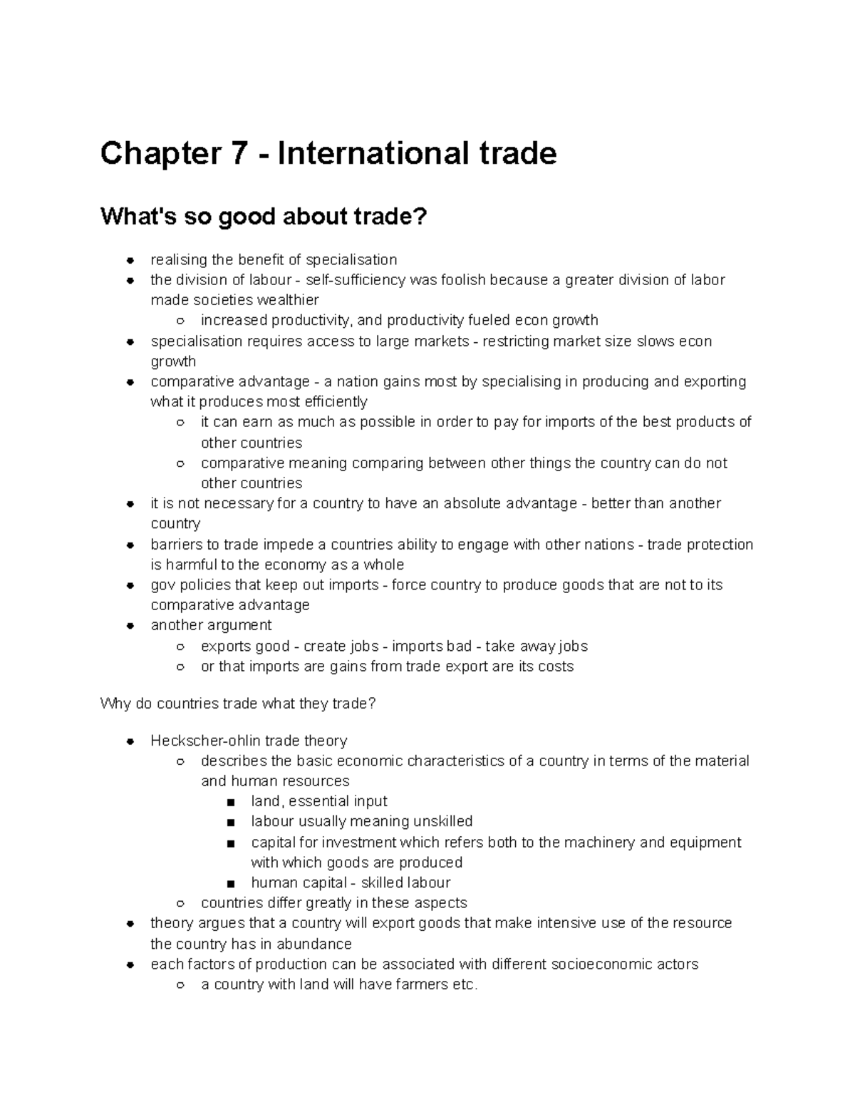 International Trade: Benefits Specialization and Trade Policies - Studocu