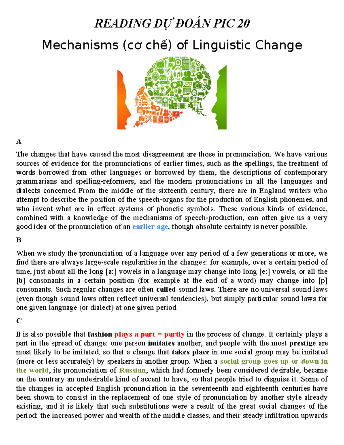 IN - Mechanisms of Linguistic Change - READING DỰ ĐOÁN PIC 20 ...