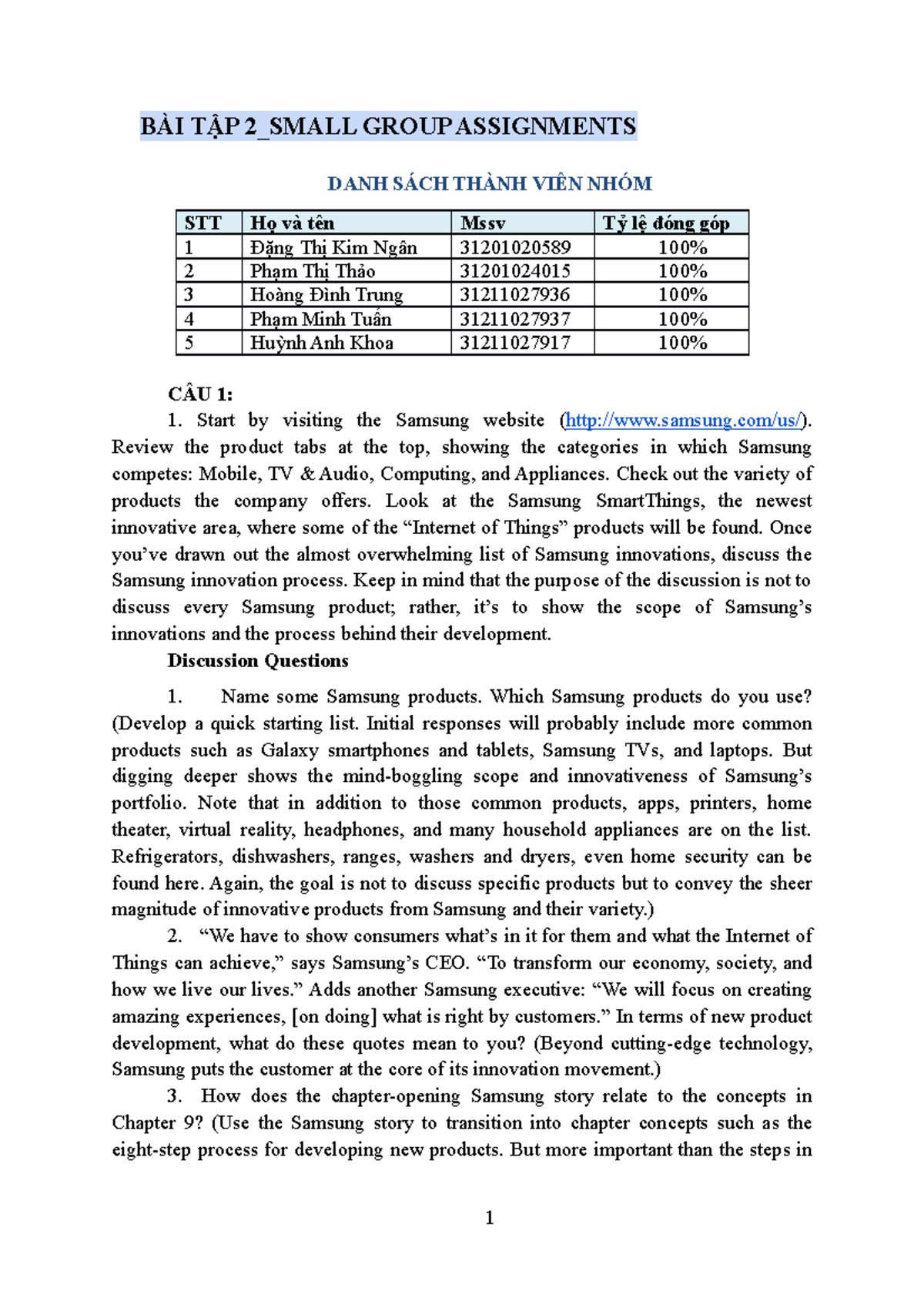 Assignment-2 Po M MAR47 Nhóm-5 - BÀI TẬP 2_SMALL GROUP ASSIGNMENTS DANH SÁCH THÀNH VIÊN NHÓM STT ...