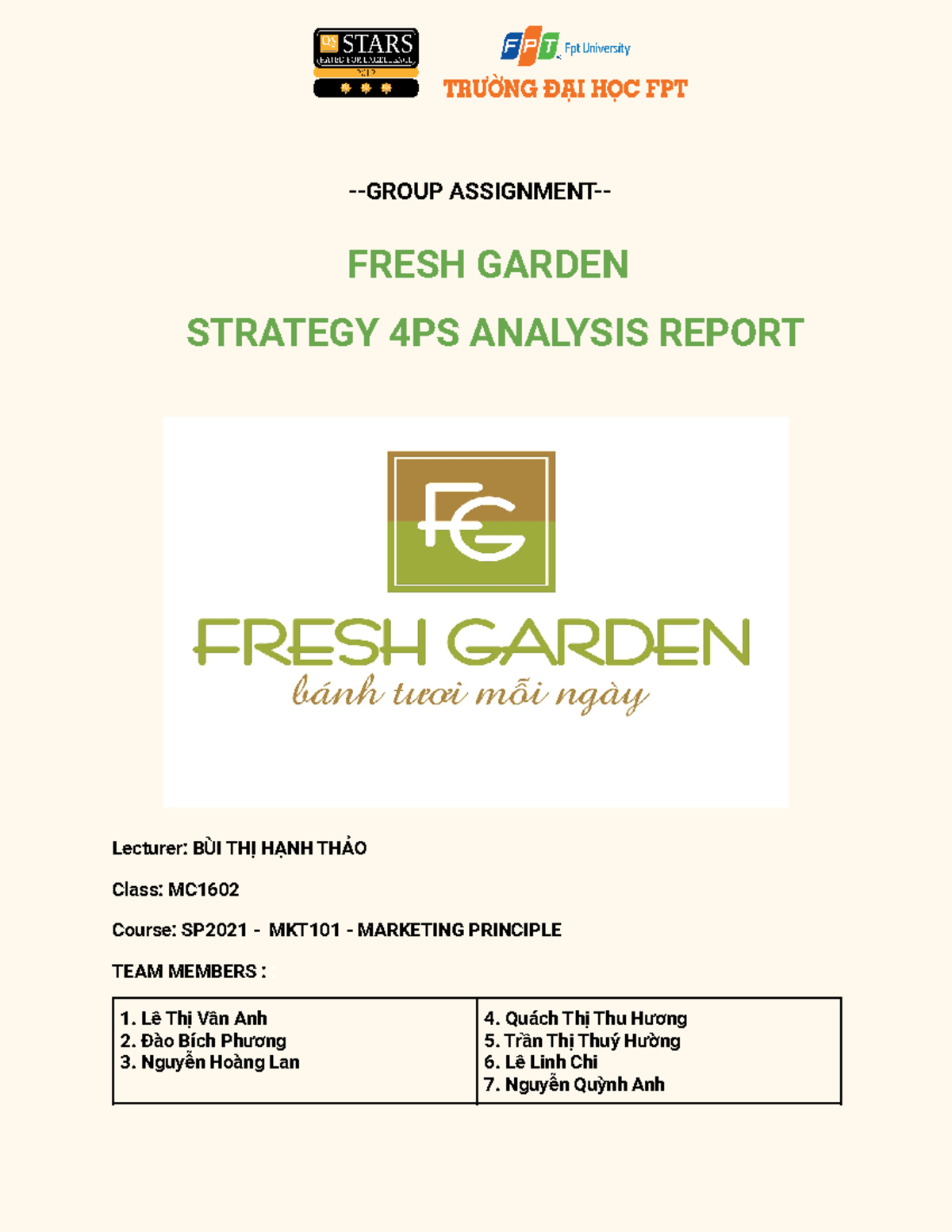 Group Assignment MKT101 MC1602 -GROUP ASSIGNMENT- FRESH GARDEN STRATEGY ...