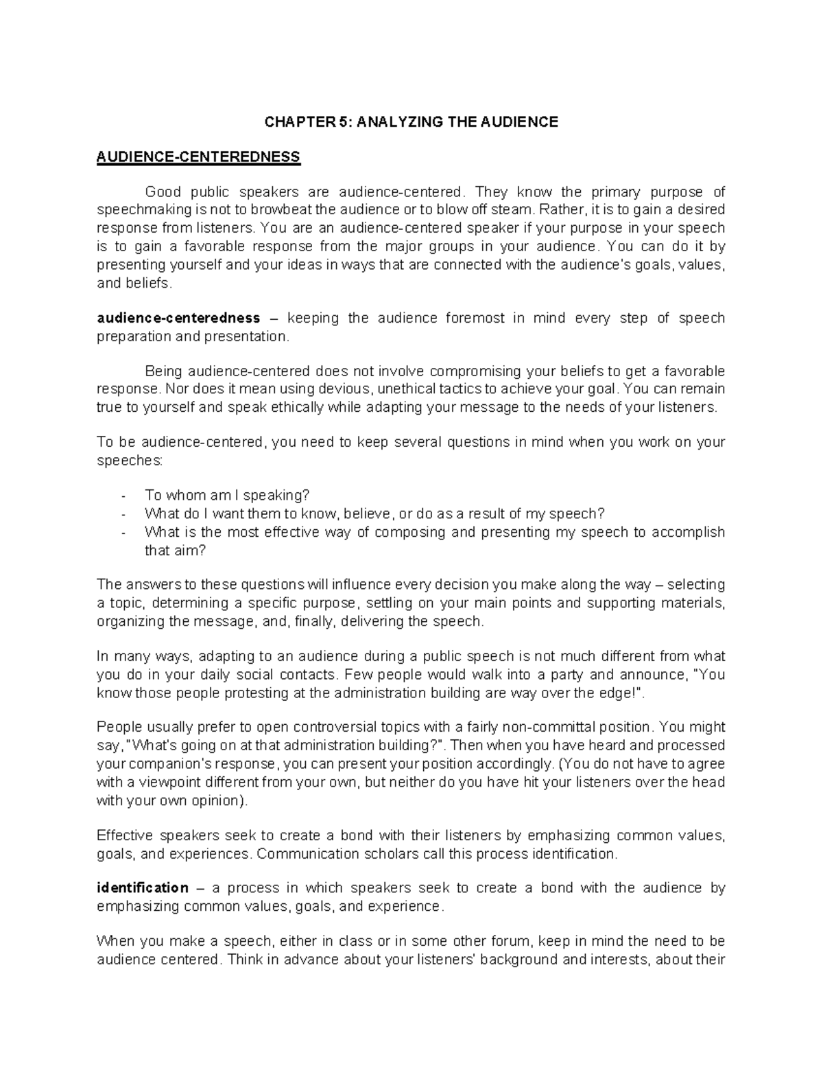 PSP Handout 5 Chapter 5 pdf - CHAPTER 5: ANALYZING THE AUDIENCE AUDIENCE-CENTEREDNESS Good ...