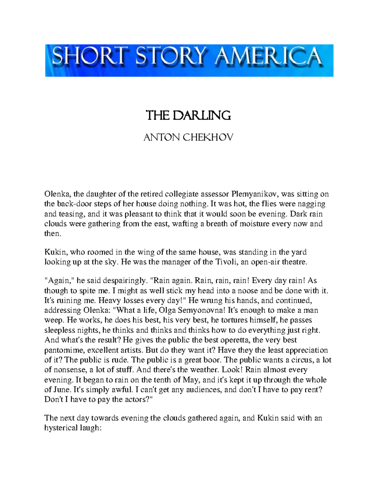 Chekhov the darling - Book - The darling Anton chekhov Olenka, the ...