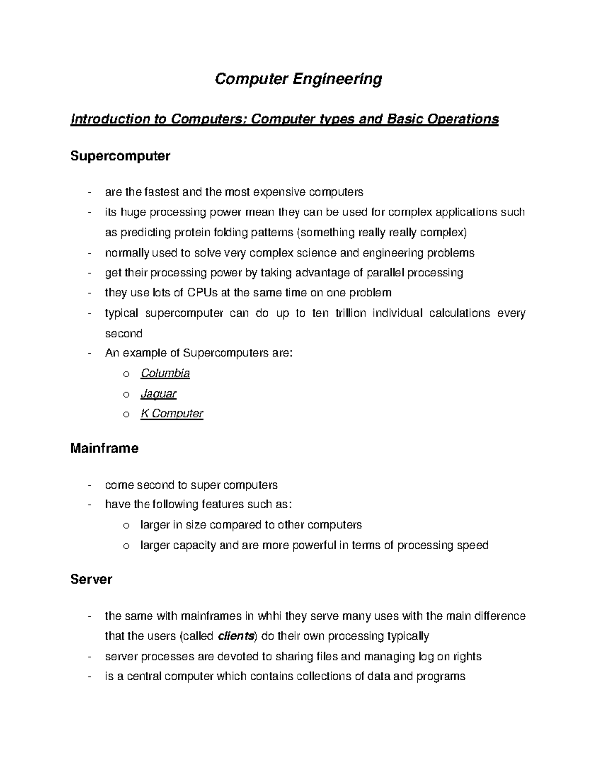 Introduction to Computers: Computer types and Basic Operations ...