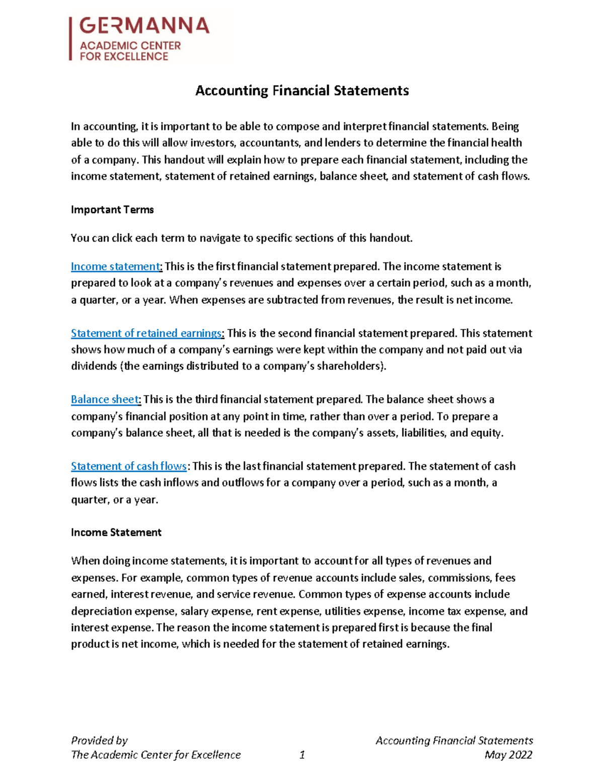 Accounting Financial Statements - Provided by Accounting Financial ...