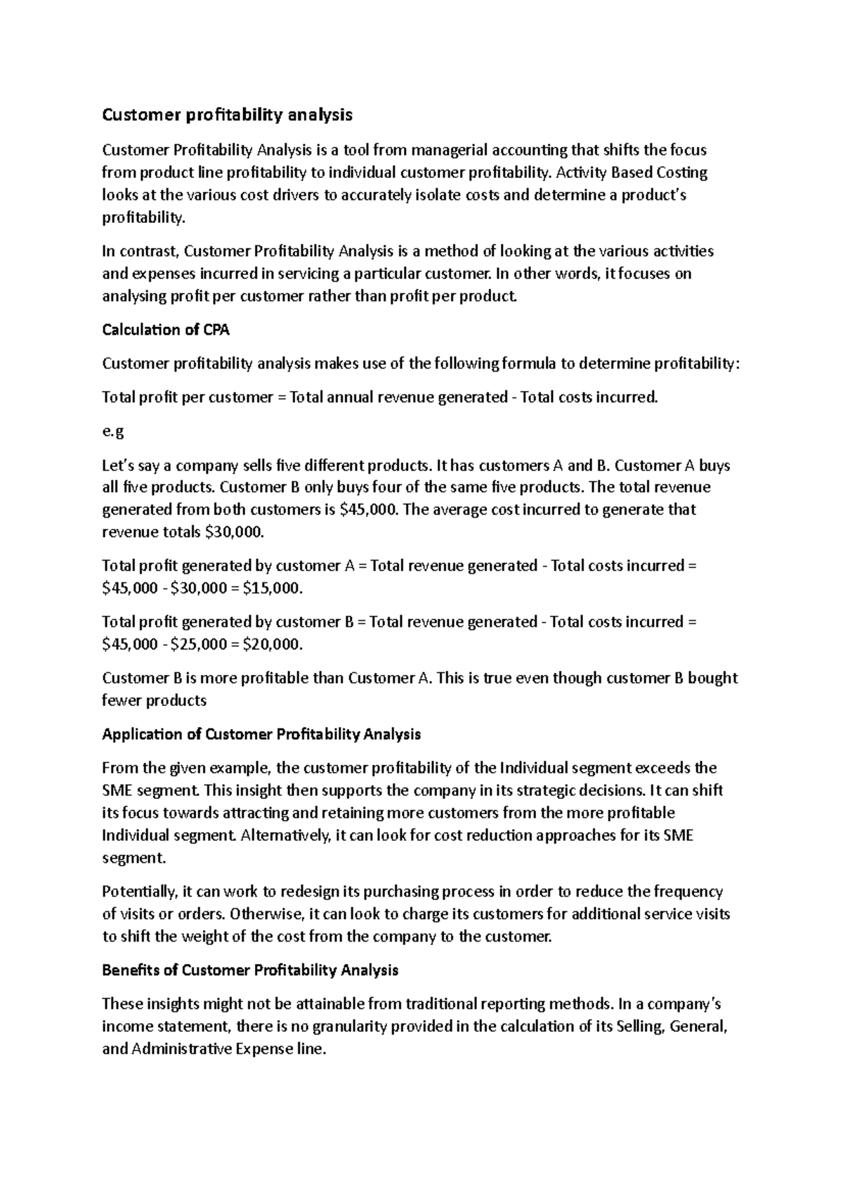 Customer Profit Anaylsis Week 5 Accg3030 Customer Pro昀椀tability Analysis Customer Pro昀椀