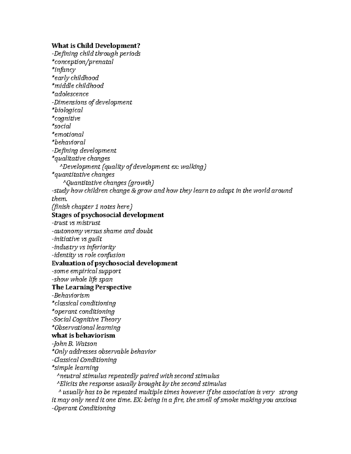 Chapter 1 notes - Recieved an A in class - What is Child Development ...