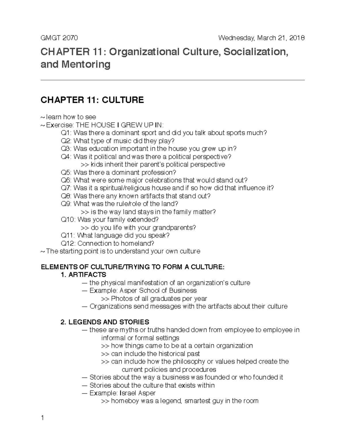 GMGT 2070 Chapter 11 - GMGT 2070 Wednesday, March 21, 2018 CHAPTER 11 ...