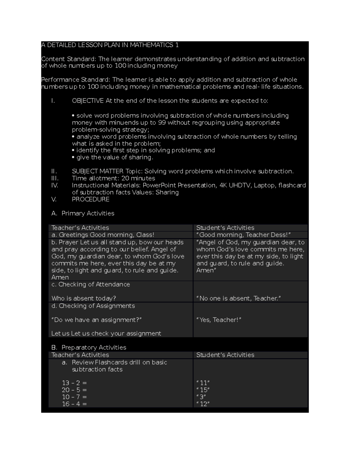 A Detailed Lesson PLAN IN Mathematics 1 - A DETAILED LESSON PLAN IN ...
