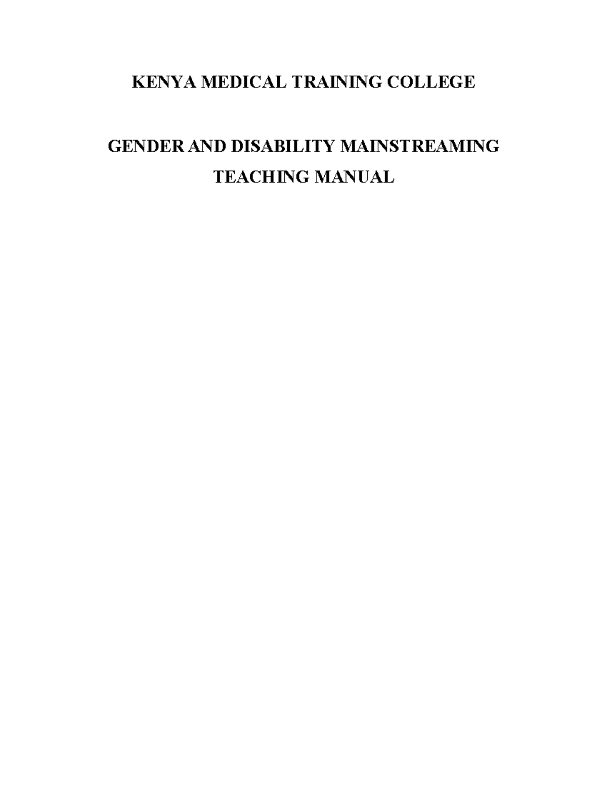 Gender AND Disability Mainstreaming Mannual - KENYA MEDICAL TRAINING ...