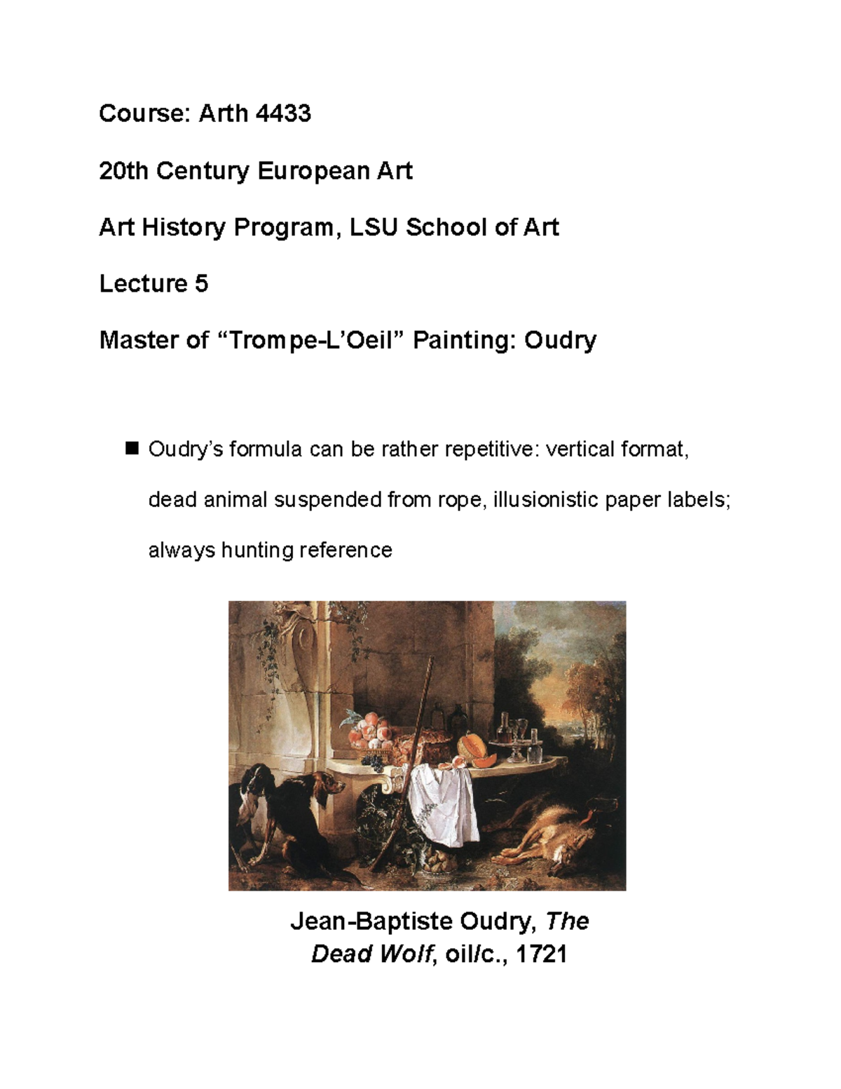 Oudry - Art History 18th Century Transcription from ppt - Course: Arth ...