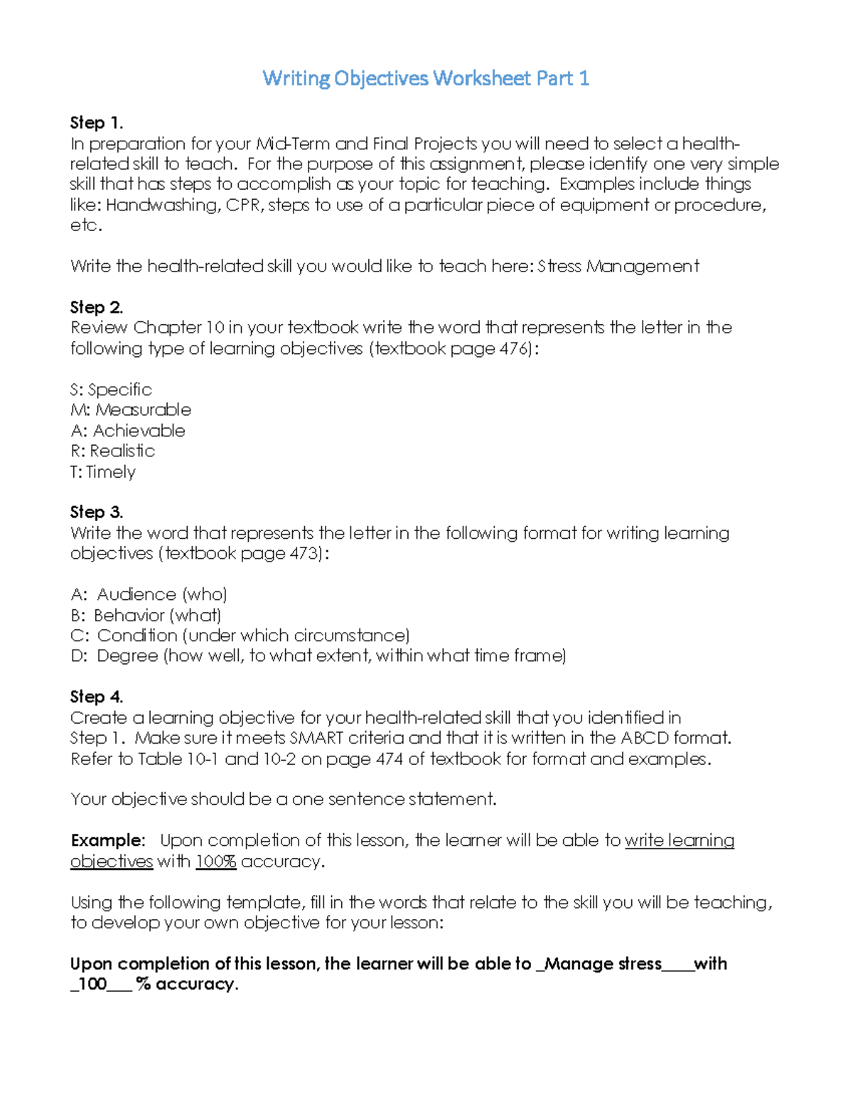 Objectives Worksheet - In preparation for your Mid-Term and Final ...