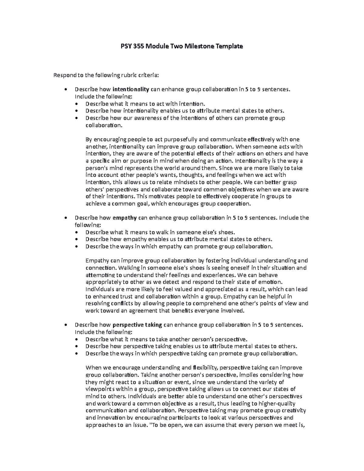 PSY 355 Module Two Milestone - Include the following: - Describe what ...