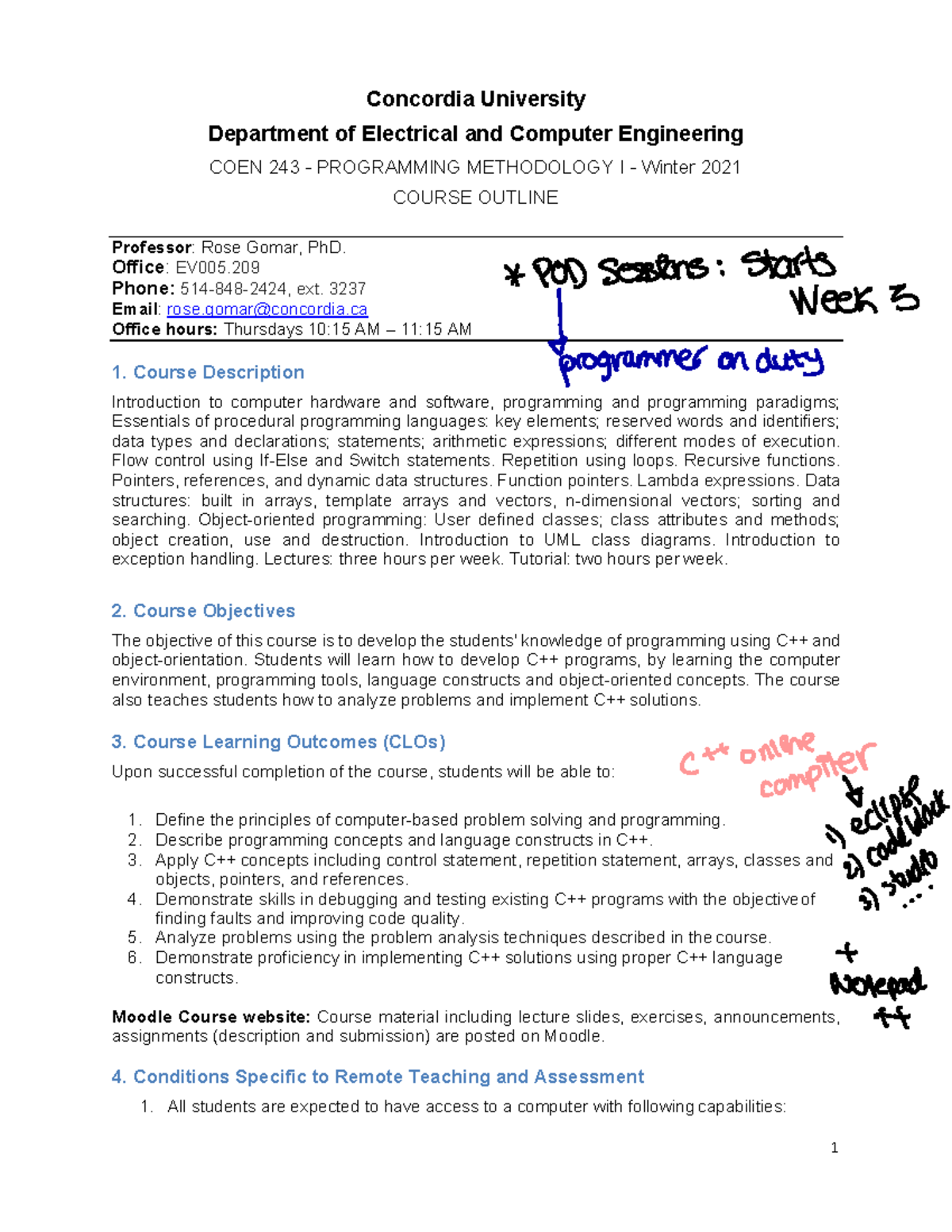 COEN243 - Outline - ####### Concordia University ####### Department of Electrical and Computer ...