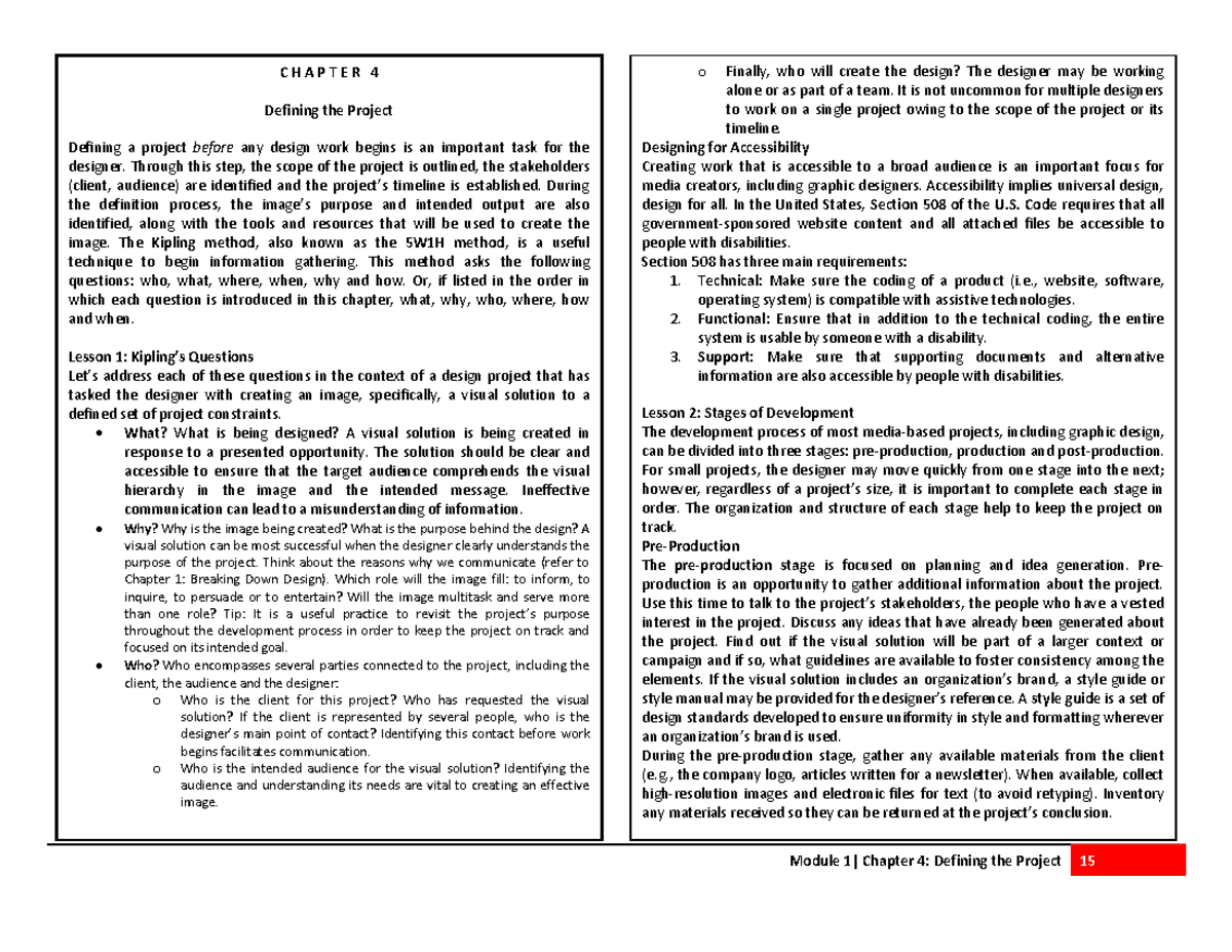 Elective 2 M1 C4 - Graphics Design - C H A P T E R 4 Defining the ...