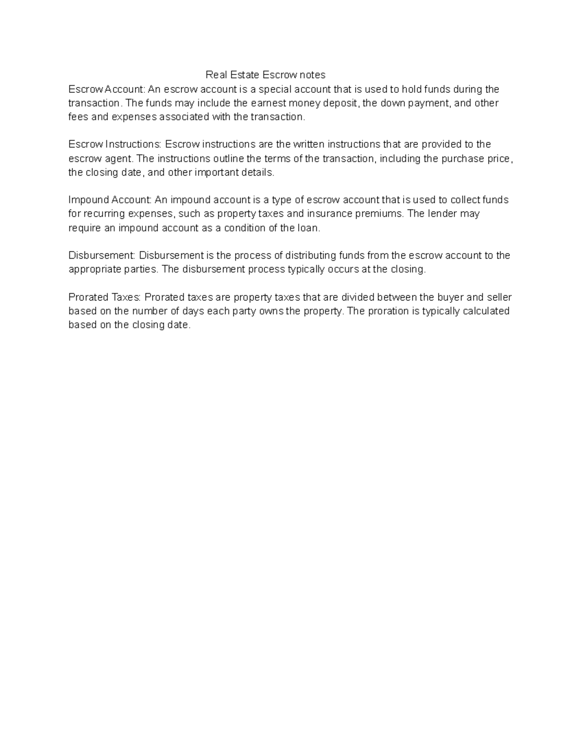 Real Estate Escrow notes 7 - Real Estate Escrow notes Escrow Account ...