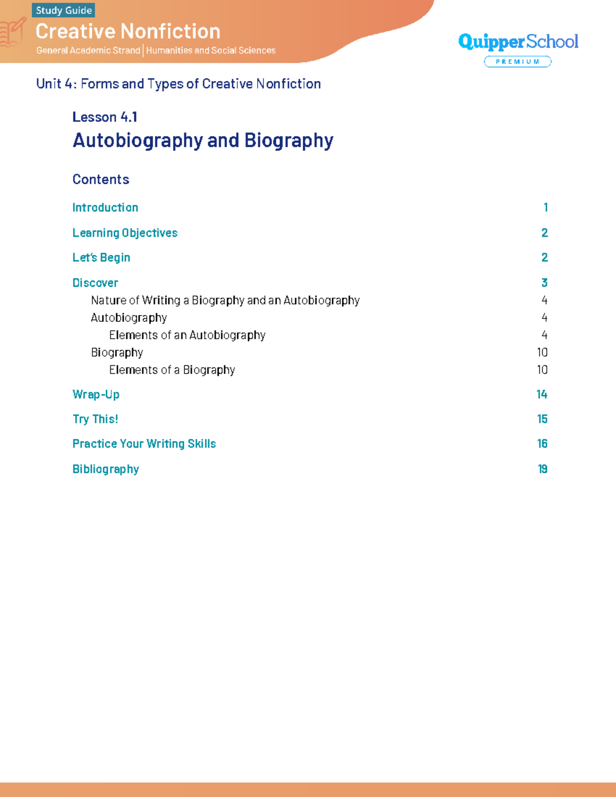 CNF11 12 Q2 0401M SG Autobiography and Biography-1 - Autobiography and Biography Lesson 4. - Studocu
