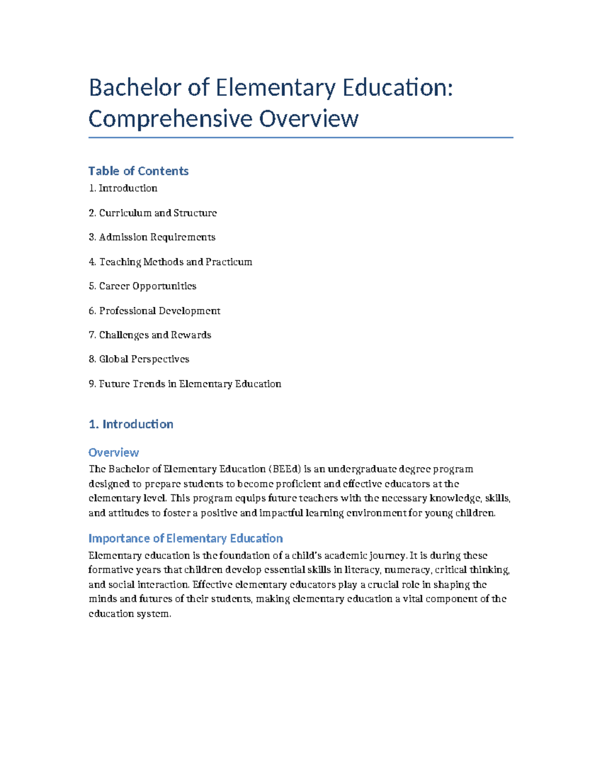 Bachelor of Elementary Education - Bachelor of Elementary Education ...