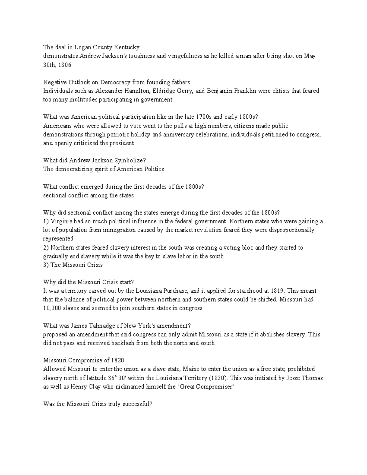 Apush - The deal in Logan County Kentucky demonstrates Andrew Jackson's ...