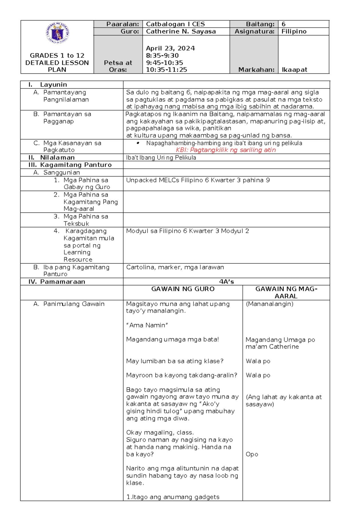 Iba't-ibang uri ng pelikula 6 Q4 - GRADES 1 to 12 DETAILED LESSON PLAN ...