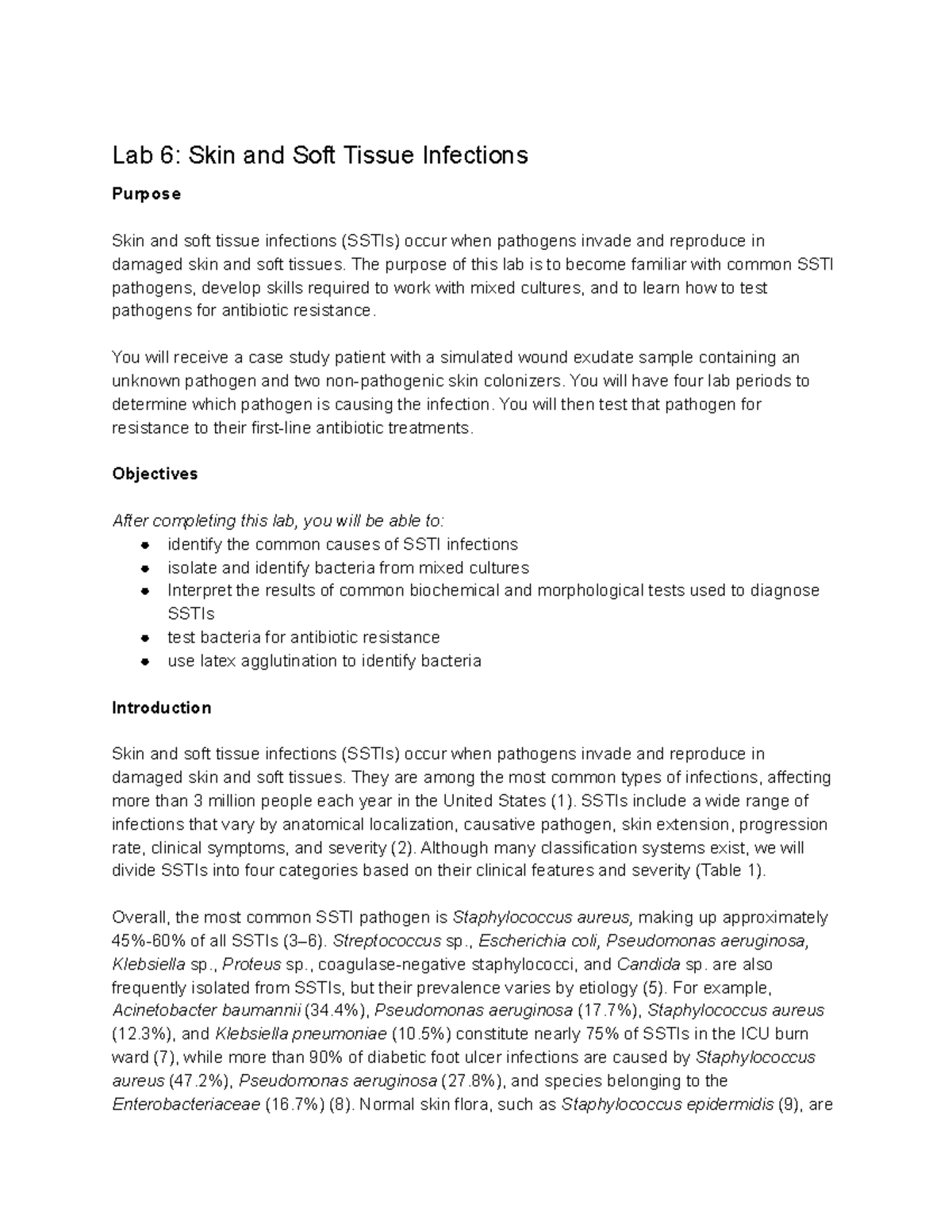 Pathogenic Microbiology Lab 6 Skin and Soft Tissue Infections Protocol ...