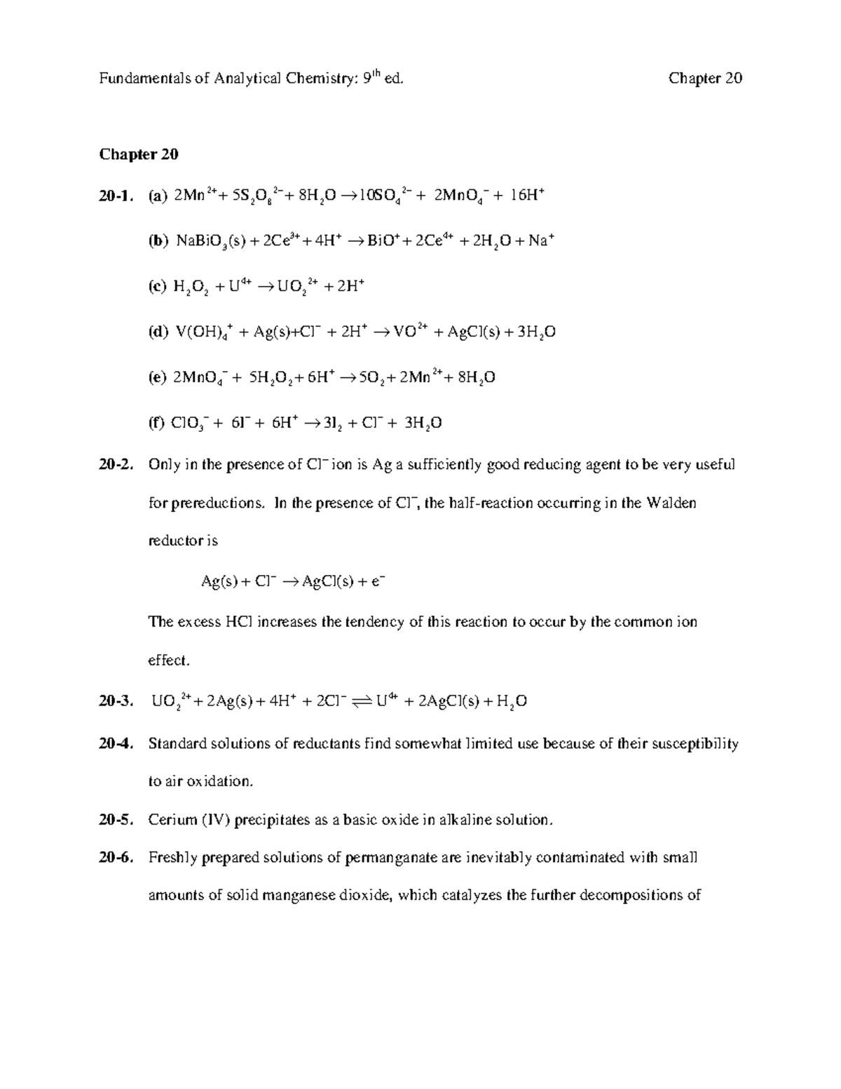 Hw20 - Chapter 20 homework - Fundamentals of Analytical Chemistry: 9 ed ...