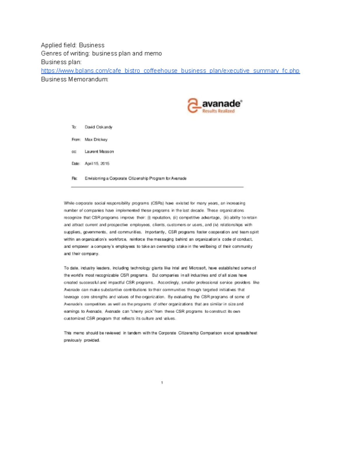 4 9 In Class Assignment Applied Field Business Genres Of Writing