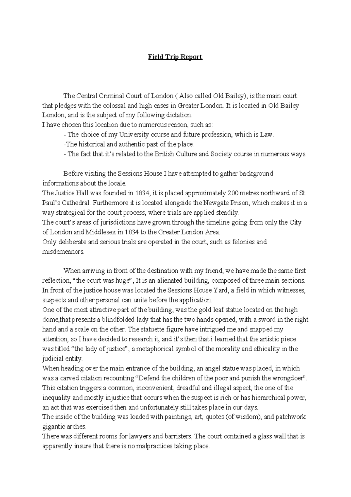Criminal court report - Law - Field Trip Report The Central Criminal ...