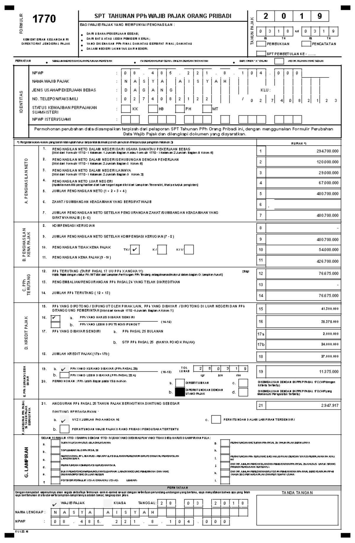 Formulir Excel SPT Tahunan PPh Orang Pribadi – 1770 - 1770 - FORMULIR ...