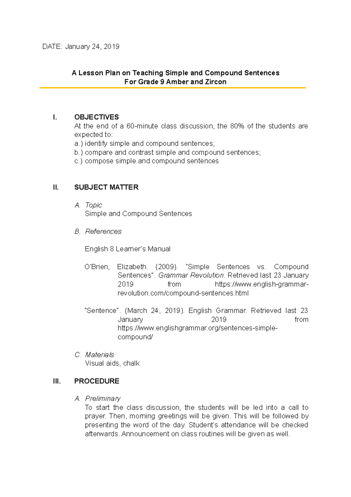 01-24-2018 Simple and Complex Sentences - DATE: January 24, 2019 A ...